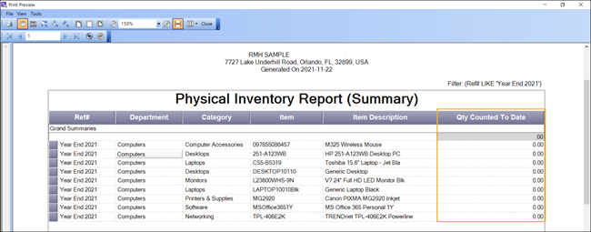 Generating physical inventory reports – RMH (Retail Management Hero) Support